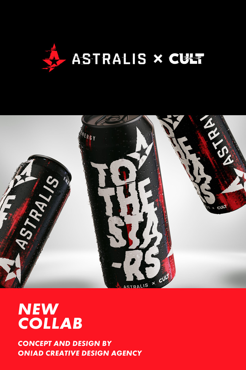 Astralis energidrik i samarbejde med Cult. Design og emballage af ON.AD.